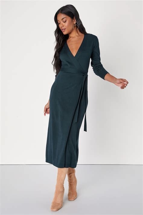Lulus Literary Lover Emerald Green Midi Wrap Sweater Dress Modesens