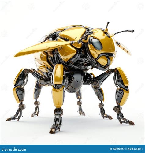 Bee Or Wasp Robot Robotic Insect Isolated Over White Background Ai
