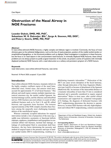 PDF Obstruction Of The Nasal Airway In NOE Fractures