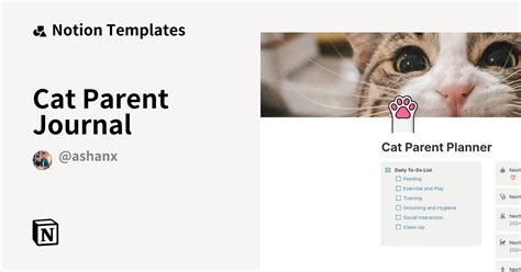 Cat Parent Journal Template By AshanX Notion Marketplace