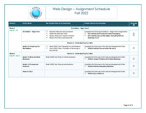 As Web Design Q1 Do Dea Am Web Design Assignment Schedule Fall 2022