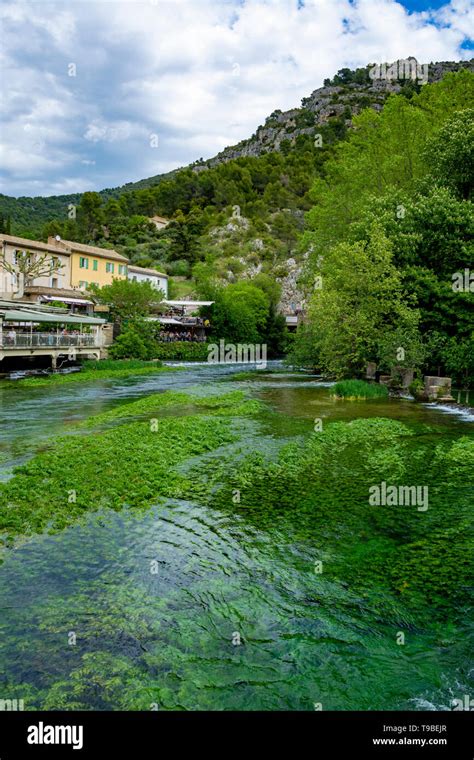 South Of France View On Small Touristic Provencal Town Of Poet Petrarch Fontaine De Vaucluse
