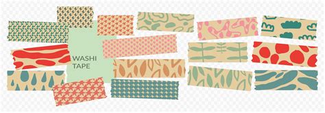 크래프트 와시 테이프 자연 패턴 스카치 또는 스크랩북용 셀로테이프 크래프트 스티커 질감 벡터 디자인 요소 콜라주 배너 그림 카와이 스크랩 리본 Diy 패치워크 템플릿
