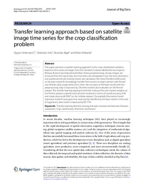 Pdf Transfer Learning Approach Based On Satellite Image Time Series For The Crop