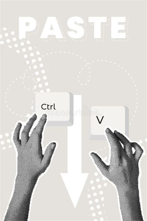 Fashionable Halftone Collage CTRL V Key Combination Paste From Cloud Stock Illustration
