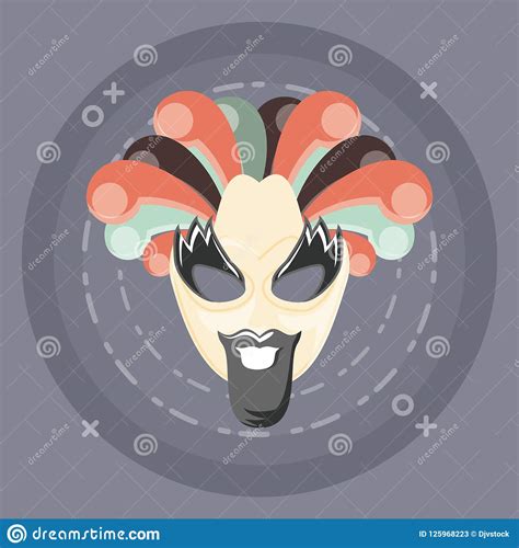 Carnival Mask With Feathers Decoration Retro Style Stock Vector