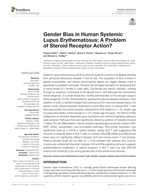 Pdf Gender Bias In Human Systemic Lupus Erythematosus A Problem Of