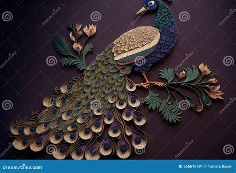 Quilled Peacock With Beautiful Colors In Paper Strips Stock