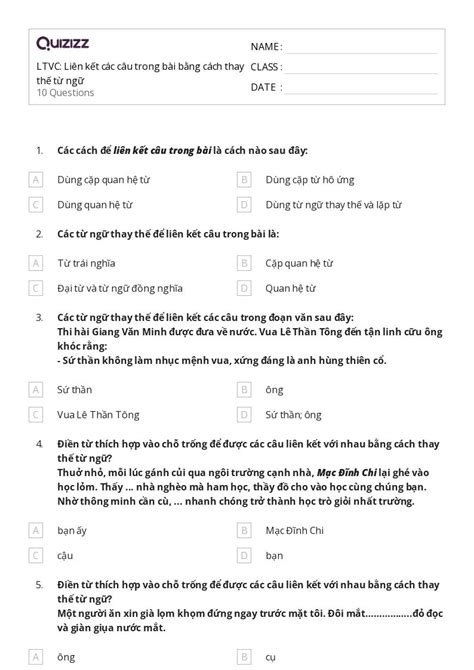 Hơn 50 trang tính Liên từ kết hợp trên Quizizz Miễn phí Có thể in