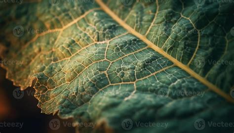 Vibrant Leaf Vein Pattern On Wet Plant In Dark Forest Generated By AI Stock Photo At