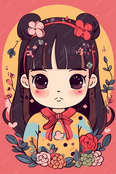 Premium Vector Cute Little Kawaii Girl Illustration Flat Colors