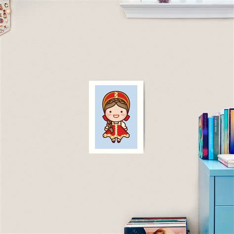 Kawaii Cute Traditional Russian Girl Cartoon Art Board Print For Sale
