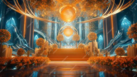 Premium Photo The Golden Multilevel Stage Inner View Generative Ai