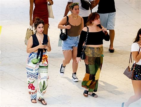 Camila Cabello Poses In A Tiny Crop Top And Patterned Trousers At The