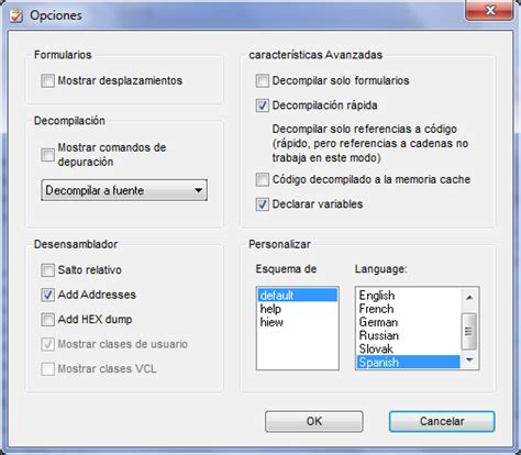 Program Options Spanish Documentation Vb Decompiler