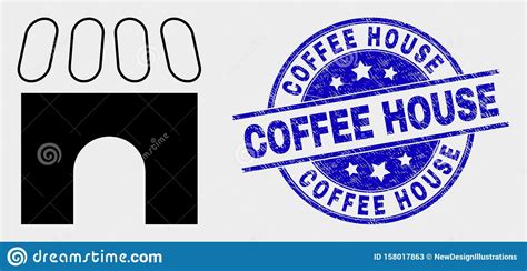 Vector Building Icon And Grunge Coffee House Stamp Seal Vector