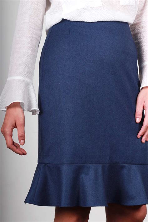 Atode Jupe En Laine Flanelle à Volants Bleu Roi Made In France