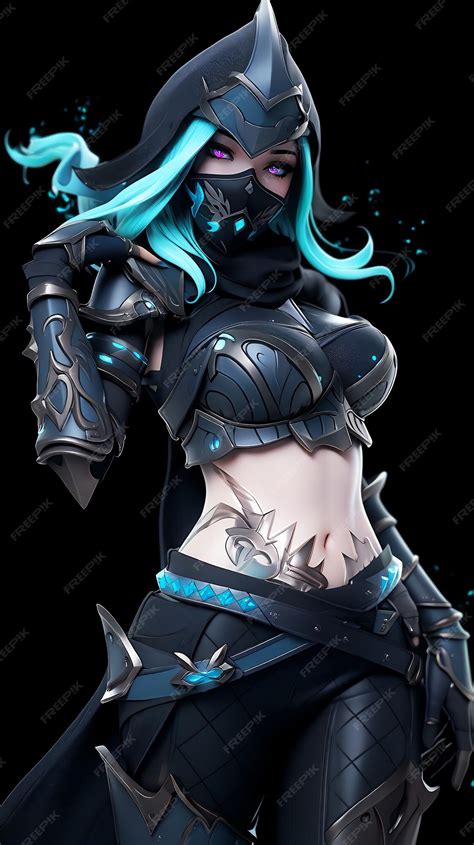 Beautiful Anime Female Assassin With Blue Hair And Black Outfit
