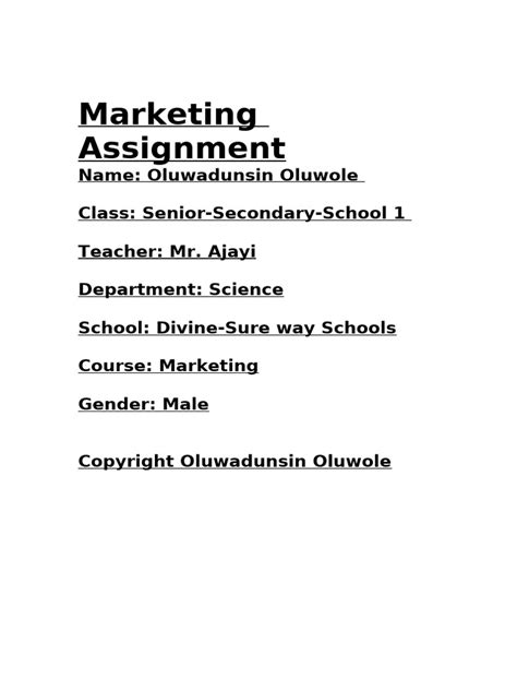 Marketing Assignment Pdf