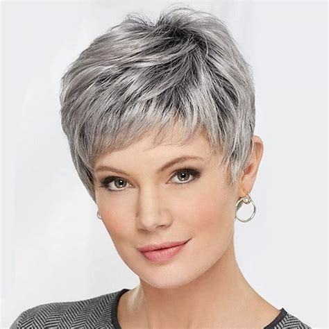 Gray Wigs For Women Temperament Oblique Bangs Texture Fluffy Short Hair