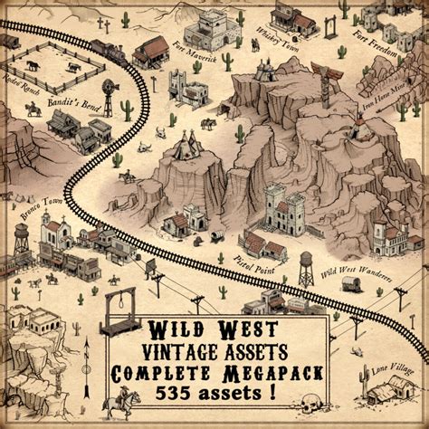 Wild West Vintage Assets Fantasy Map Symbols Complete Pack