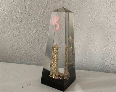 Lucite Oil Derrick Paperweight Vintage Obelisk Shaped Mid Century