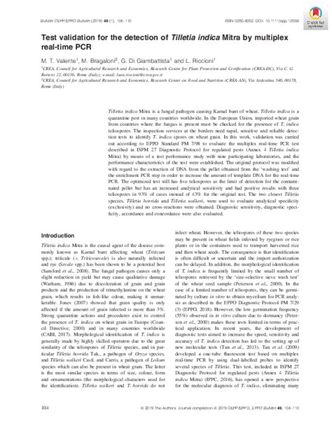 Pdf Test Validation For The Detection Of Tilletia Indica Mitra By Multiplex Real‐time Pcr