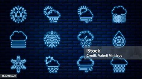 비 물방울 비율 바람이 부는 날씨 눈송이 안개 및 구름 번개 및 눈 태양 아이콘으로 구름 선을 설정합니다 벡터 0명에 대한 스톡 벡터 아트 및 기타 이미지 Istock