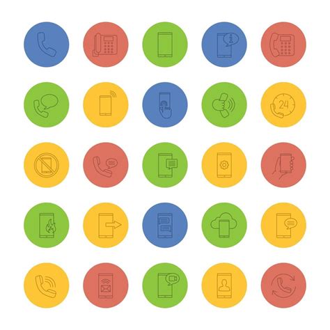 Phone Communication Linear Icons Set Smartphone Calls Messages Hotline Mobile Cloud