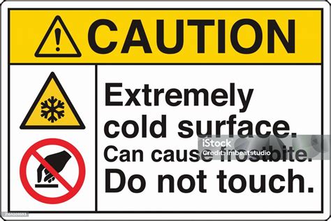 Ansi Z535 안전 표지 마킹 라벨 기호 픽토그램 표준 주의 극도로 차가운 표면은 동상을 유발할 수 있으므로 텍스트 가로 흰색으로 두 개의 기호를 만지지 마십시오 0명에