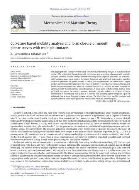 Pdf Curvature Based Mobility Analysis And Form Closure Of Smooth Planar Curves With Multiple