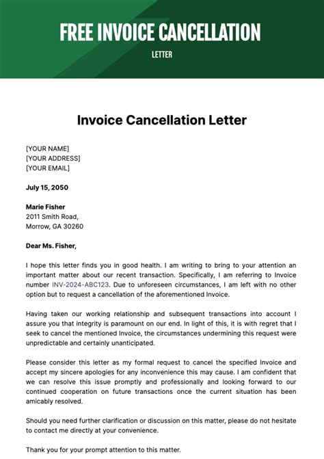 Free Invoice Cancellation Letter Template To Edit Online