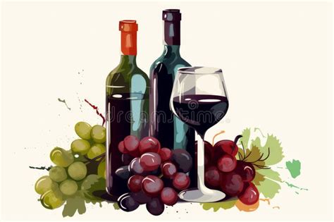 Colorful Vector Of Wine Bottle Cups And Glasses Generative Ai Stock