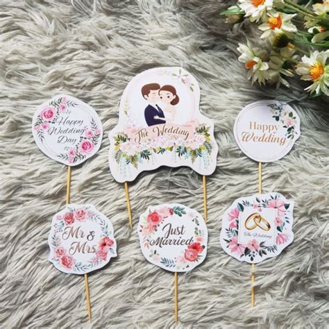 Jual Cake Topper Toper Hiasan Tusukan Kue Cake Nasi Tumpeng Puding Happy Wedding Day Selamat