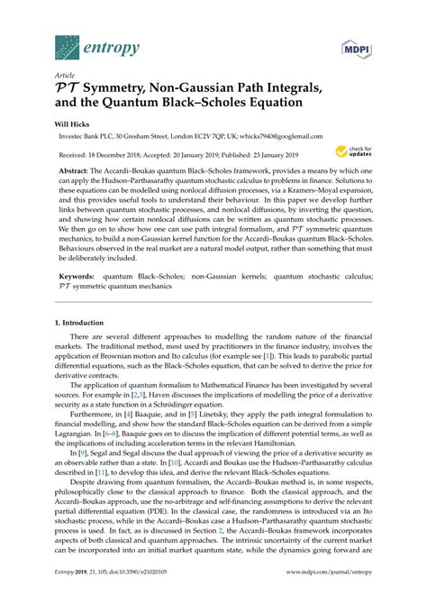 Pdf 𝒫𝒯 Symmetry Non Gaussian Path Integrals And The Quantum Black