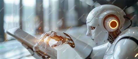 Premium Photo Industrial Engineer Manager Working On A Tablet And Controlling A Robot Arm With