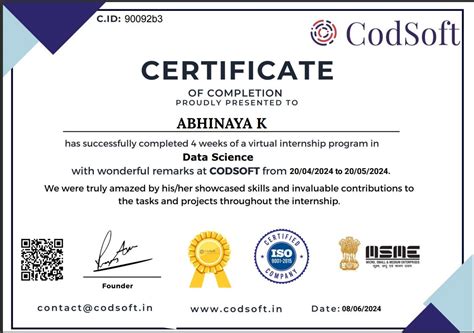Abhinaya K On Linkedin Datascience Internship Skillsgained Codsoft