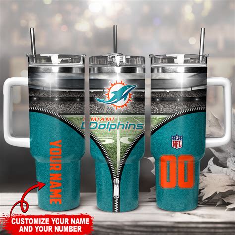 Miami Dolphins Nfl Custom Stanley Quencher 40oz Stainless Steel Tumbler