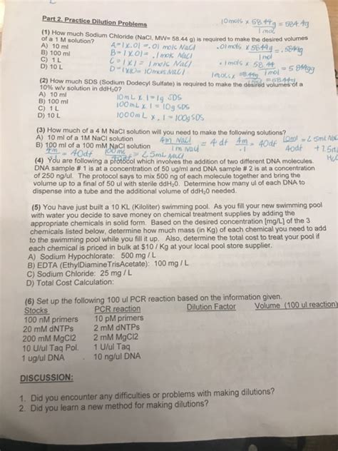 Solved Part 2 Practice Dilution Problems 1 How Much