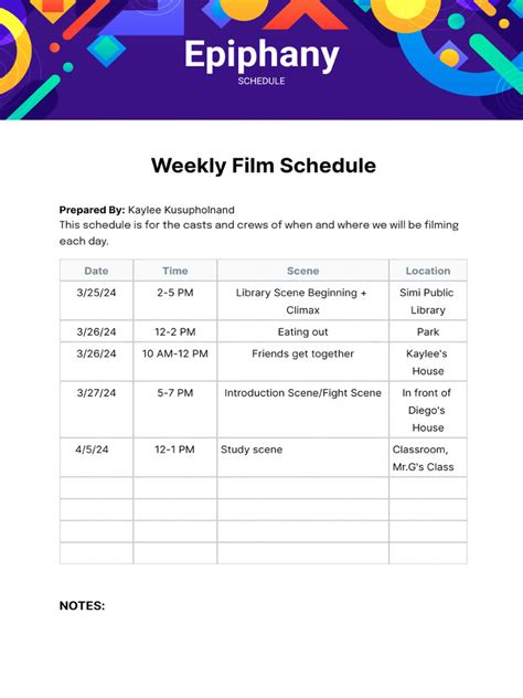 Printable Weekly Class Schedule Template