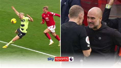 Pep Guardiola Booked After Angry Reaction To Erling Haaland Foul