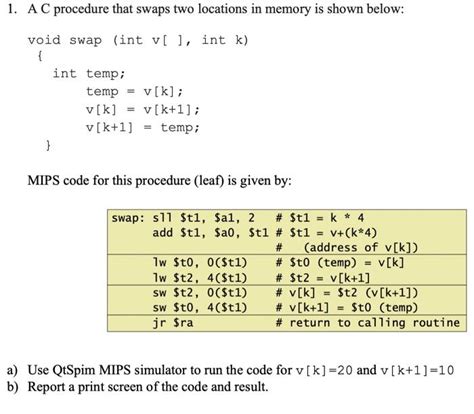 Solved A C Procedure That Swaps Two Locations In Memory Chegg