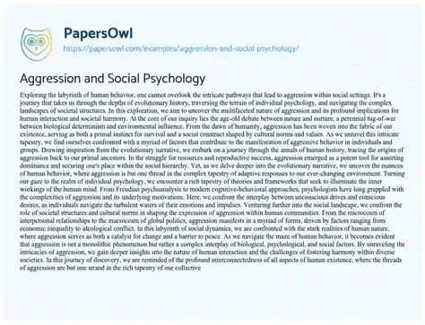 Aggression And Social Psychology Free Essay Example 479 Words