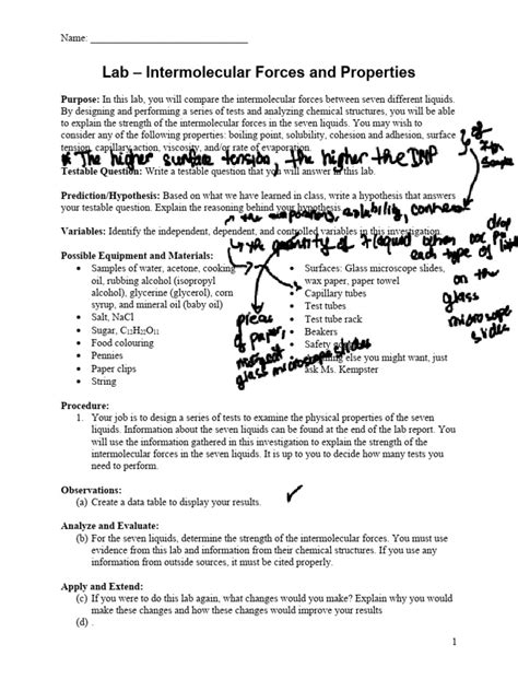 Lab Intermolecular Forces And Properties V2 Pdf Liquids Water