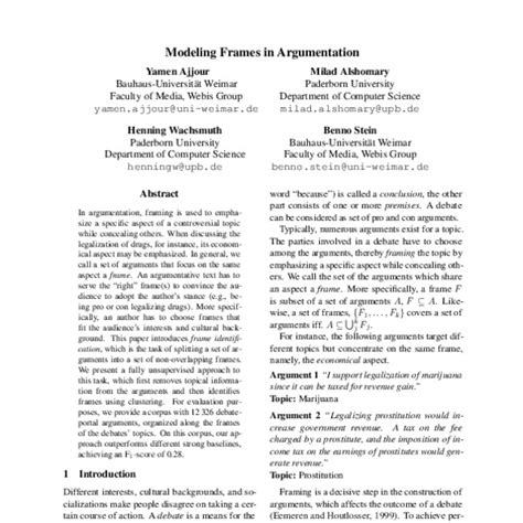 Modeling Frames In Argumentation Acl Anthology