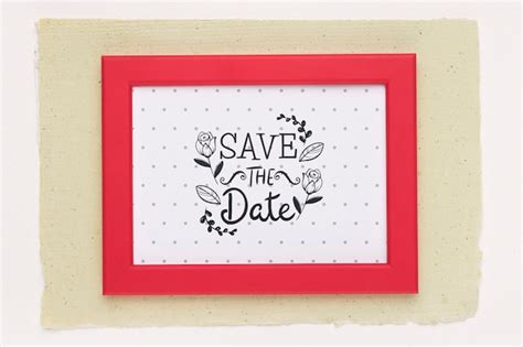 Premium Psd Save The Date Mock Up Red Frame Top View