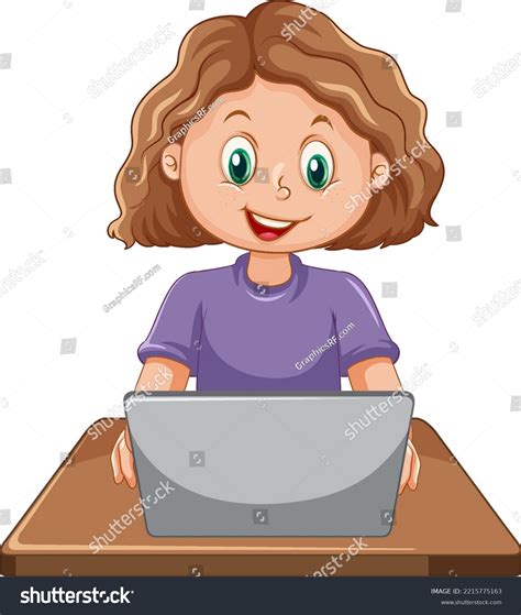 Girl Using Laptop Cartoon Illustration Stock Vector Royalty Free