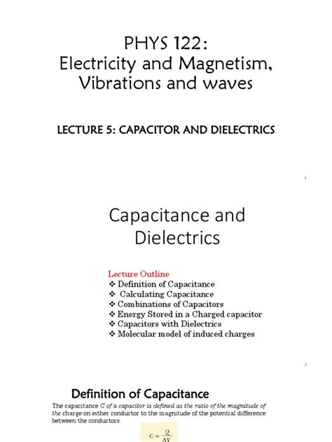 Phys 122 Lecture 5 Revised Download Free Pdf Capacitance Capacitor