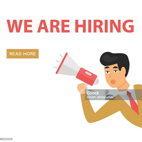 우리는 제품 관리자를 고용하고 있습니다 플랫 컨셉 벡터 웹 사이트 템플릿 및 남성 고용주의 방문 페이지 디자인은 전문 직원 또는