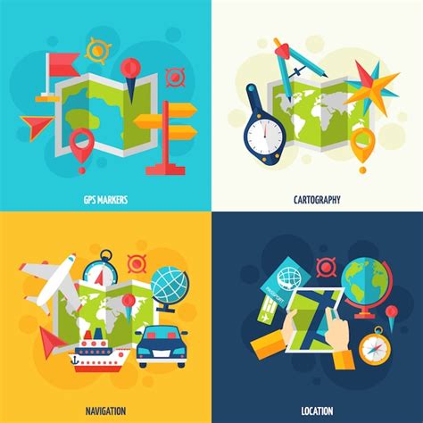 Free Vector Navigation And Location Flat Icon Set